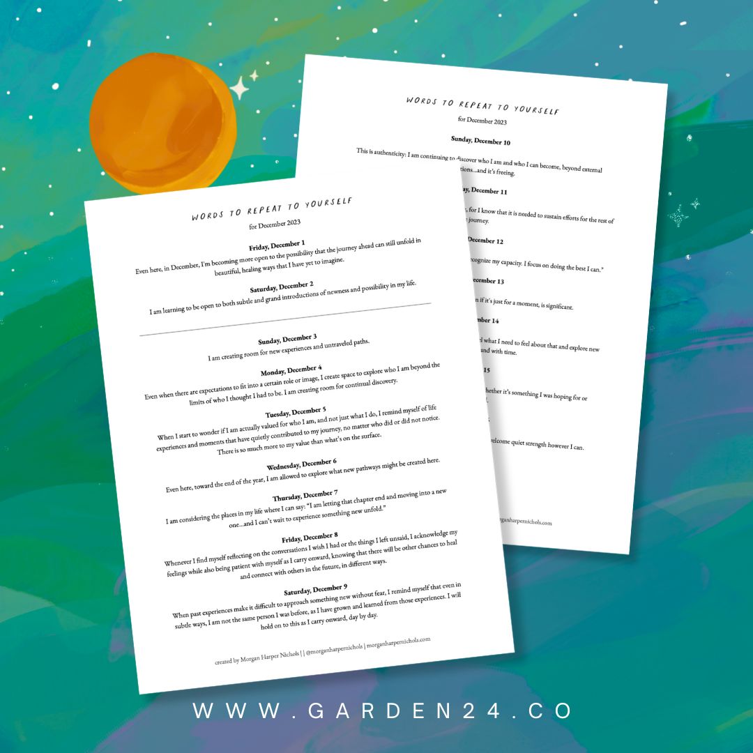 Free Printable: Words to Repeat to Yourself for December 2023 – Garden24